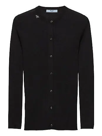 Prada Round-neck Ribbed Wool Cardigan - Black