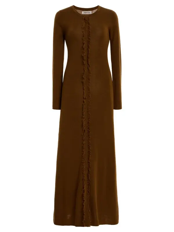 ZANKOV Rowen Fringed Wool Midi Dress - Brown