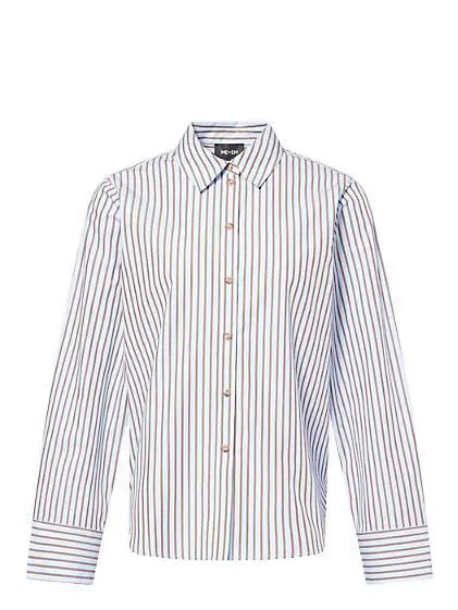ME+EM Relaxed Stripe-print Cotton Shirt - Chambray Blue/chocol