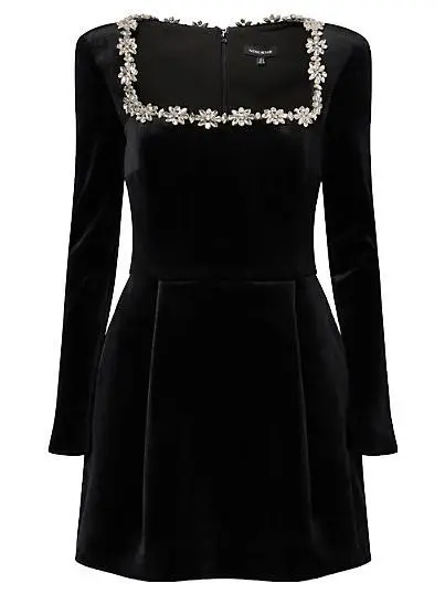 NADINE MERABI Kimberly Embellished Velvet Mini Dress - Black