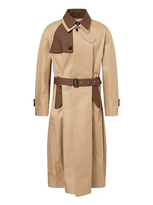 Sacai Cotton Gabardine Belted Coat - Beige X Brown