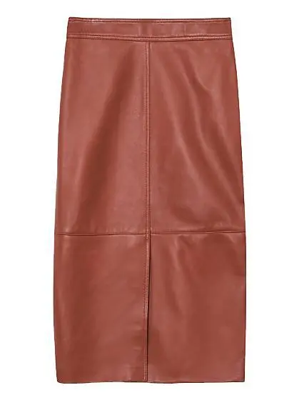 REISS High-rise Leather Midi Skirt - Rust Orange