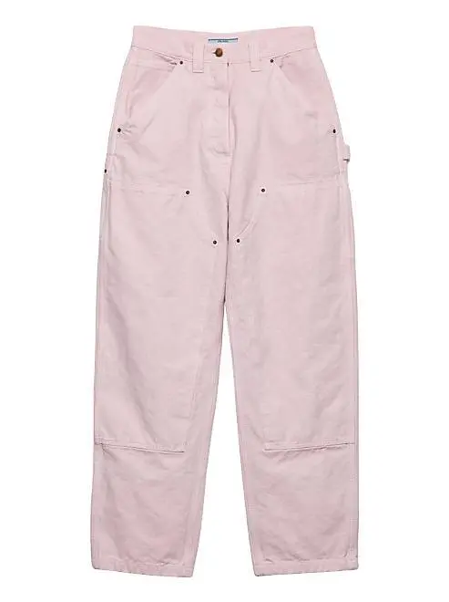 Prada Triangle-patch Wide-leg Canvas Trousers - Pink