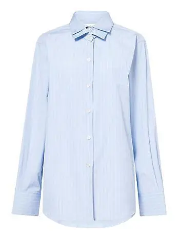 ROHE FRAMES Pinstripe Cotton Double Collar Shirt - Blue Stripe