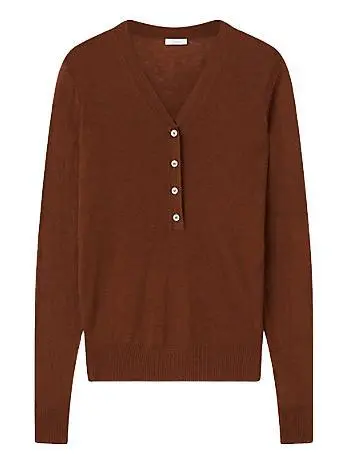 JOSEPH Gillies Button-neck Cashmere Top - Cinnamon