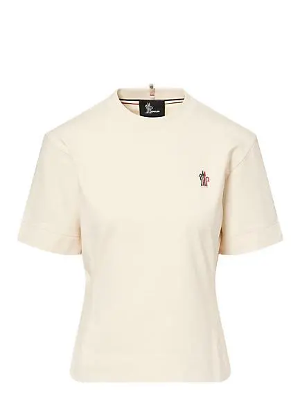 Moncler Logo-patch Cuff-trim Cotton T-shirt - Natural