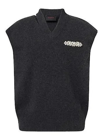 Simone Rocha Embellished Merino Wool Vest - Charcoal/pearl/clear