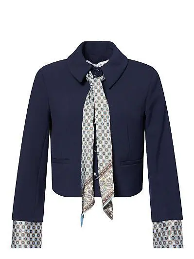 Veronica Beard Ismena Woven Jacket With Removable Scarf - Navy