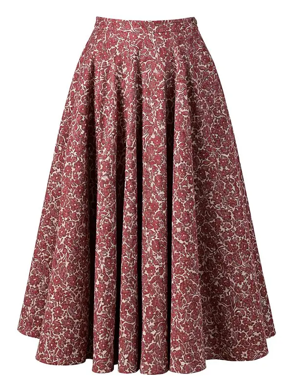 Lena Hoschek Catherine Cotton Blend Midi Skirt - Burgundy
