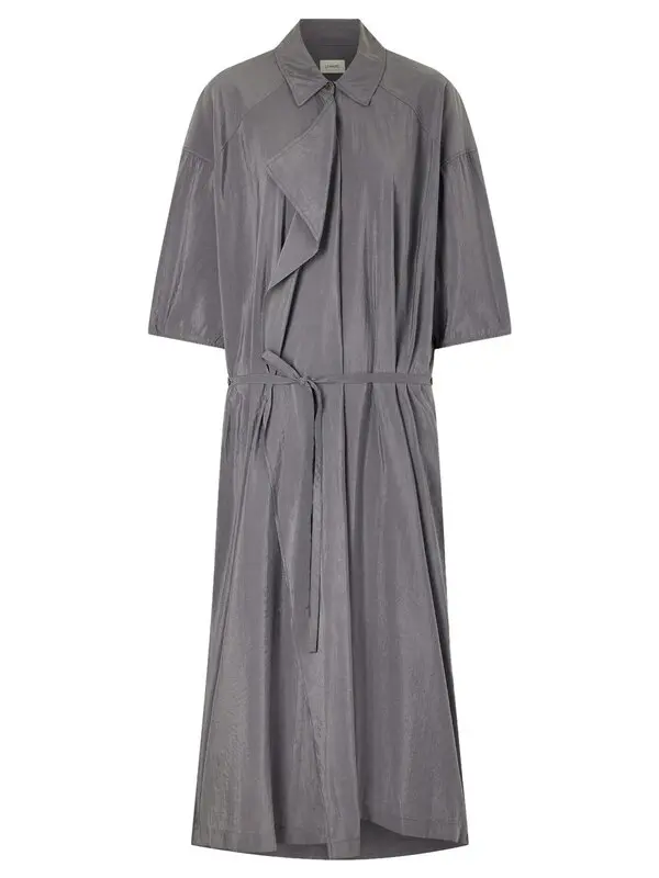 LEMAIRE Belted Silk-blend Satin Shirt Dress - Gray