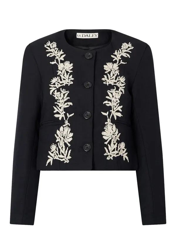 S.S.DALEY Ophelia Cropped Embroidered Woven Jacket - Black