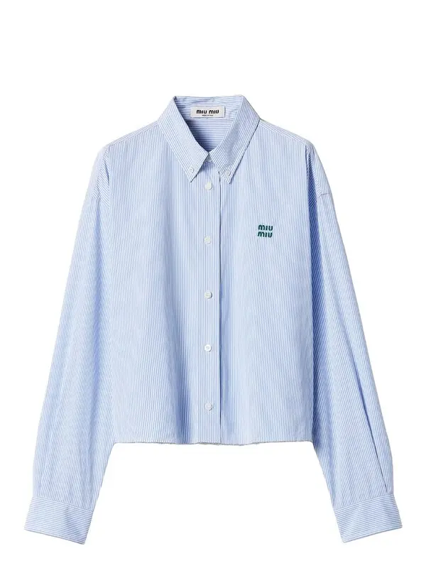 Miu Miu Micro Pinstripe Poplin Shirt - White/light Blue