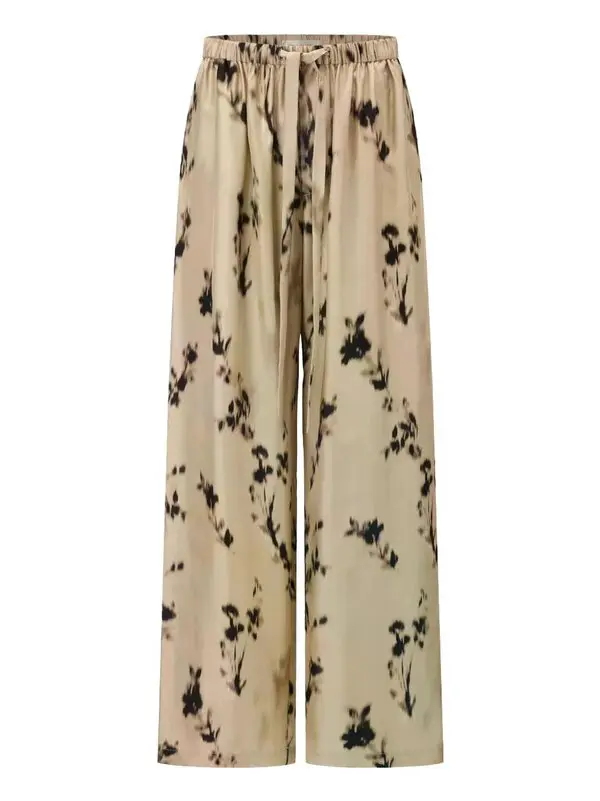 INTO THE EAST Floral Print Silk Trousers - Neutrals