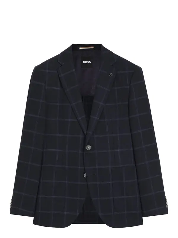 BOSS Checked Regular-fit Jacket In Comfort-stretch Cloth - Dark Blue
