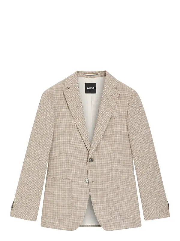 BOSS Checked Regular-fit Jacket In Comfort-stretch Cloth - Khaki