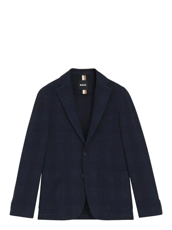 BOSS Checked Slim-fit Jacket In A Cotton Blend - Dark Blue