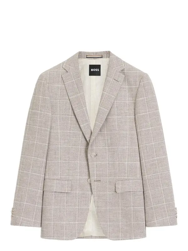 BOSS Checked Slim-fit Jacket In A Cotton Blend - White