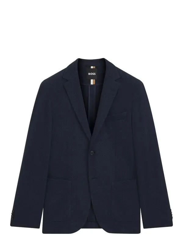 BOSS Herringbone Regular-fit Jacket In A Cotton Blend - Dark Blue