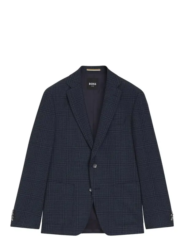 BOSS Checked Slim-fit Jacket In Virgin Wool - Light Blue