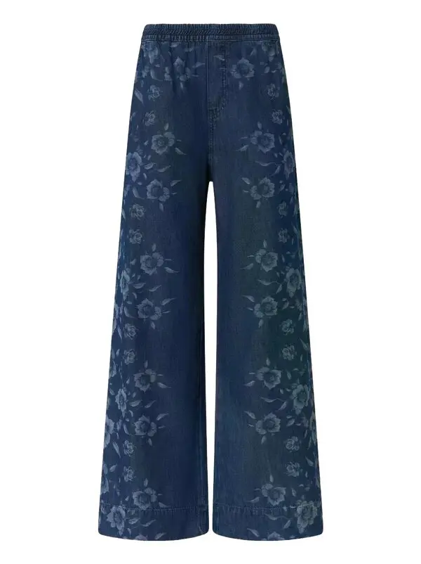 Pinko Floral Print Wide Leg Jeans - Blue