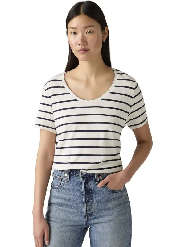 LEVI'S Bridget Cotton Linen Short Sleeve T-shirt - Brandy Stripe Egret
