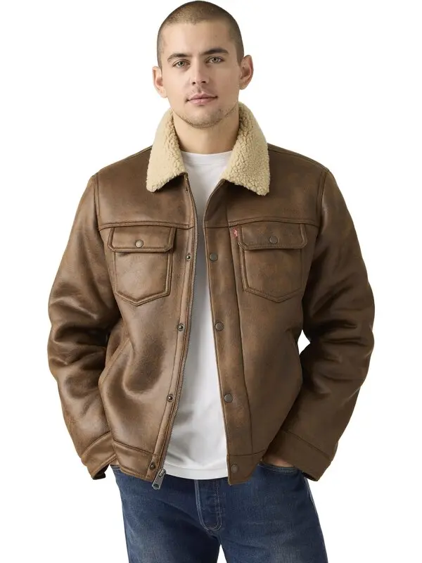 LEVI'S Faux Shearling Jacket With Pockets - Brown