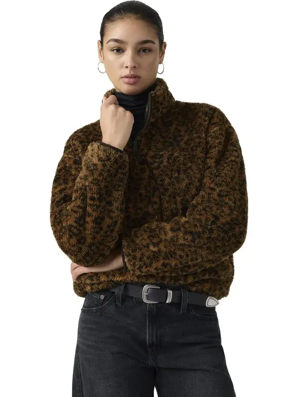 LEVI'S Gemma Sherpa Quarter-zip Pullover - Anthracite Night Leopard