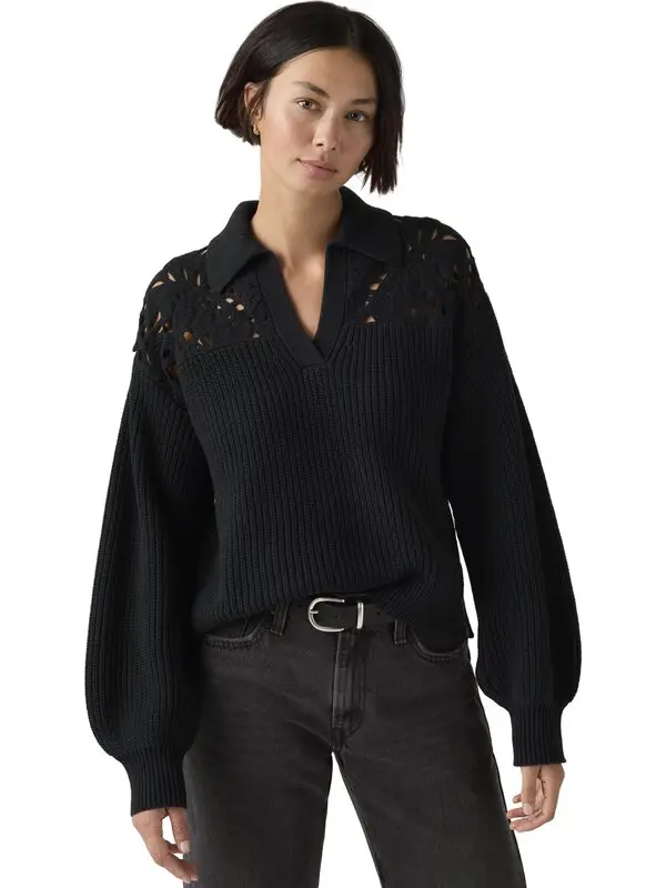 LEVI'S Crochet Polo Sweater - Anthracite Night