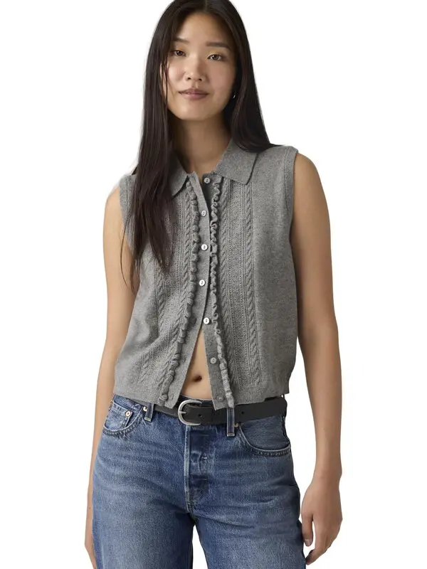 LEVI'S Supersoft Mini Ruffle Vest Top - Dark Heather Gray