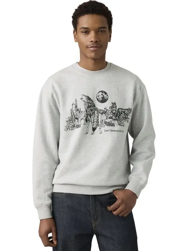 LEVI'S Relaxed Graphic Crewneck Sweatshirt - Wolf Pack Light Heather Grey