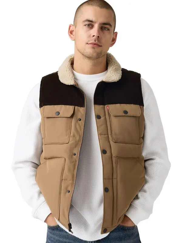 LEVI'S Utility Quilted Vest - Tan And Dark Brown