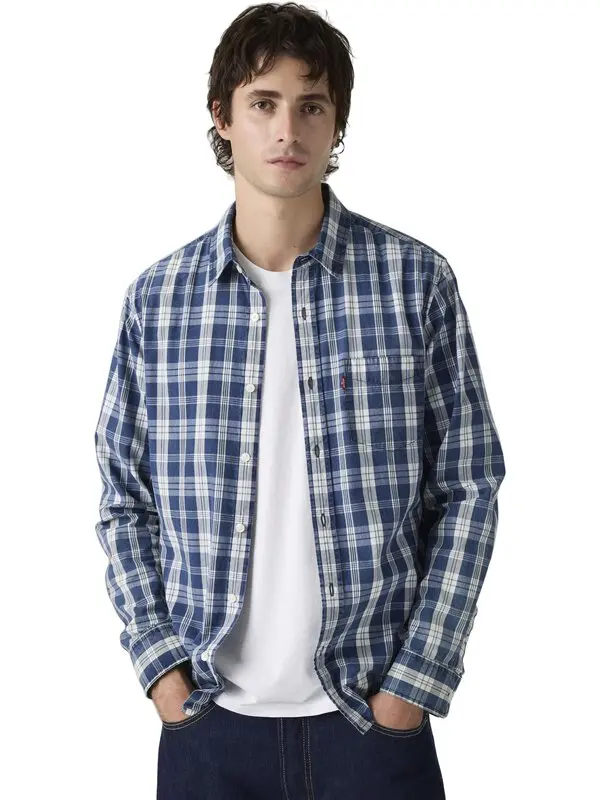 LEVI'S Sunset One Pocket Standard Fit Poplin Shirt - Ben Plaid Indigo Poplin