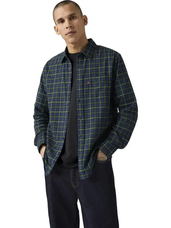 LEVI'S Classic One Pocket Standard Fit Flannel Shirt - Harlan Plaid Blue Deep Depths