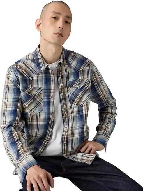 LEVI'S Barstow Western Shirt Chambray - Raul Plaid Niagara Mist