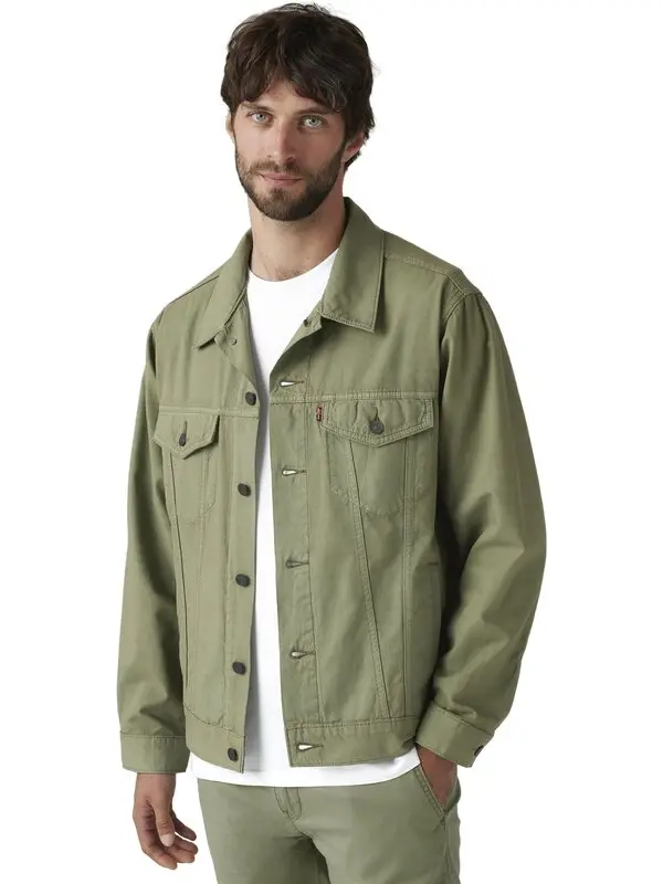 LEVI'S Relaxed Fit Cotton Linen Trucker Jacket - Deep Lichen Green