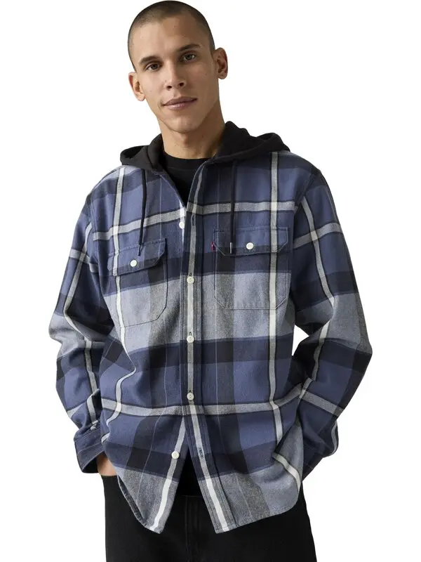 LEVI'S Plaid Hooded Classic Worker Shirt - Temescal Plaid Vintage Indigo