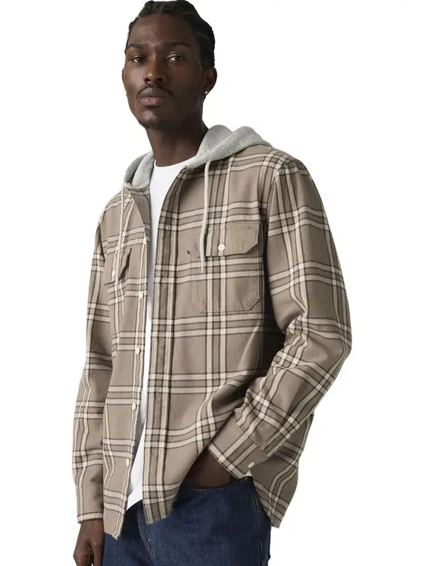 LEVI'S Plaid Hooded Classic Worker Shirt - Claude Plaid Fungi