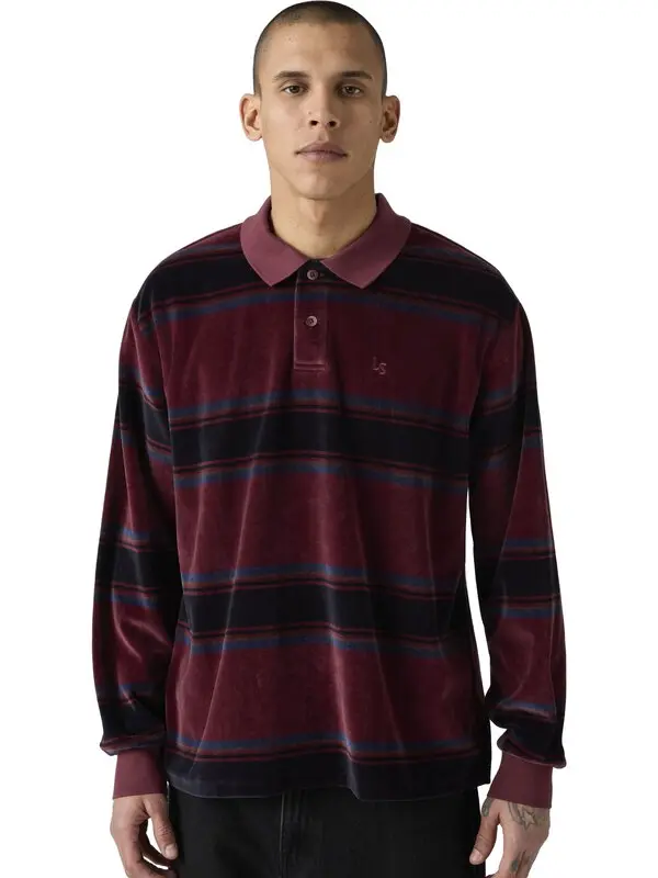 LEVI'S Velour Rugby Polo Sweatshirt - Bask Stripe Tawny Port