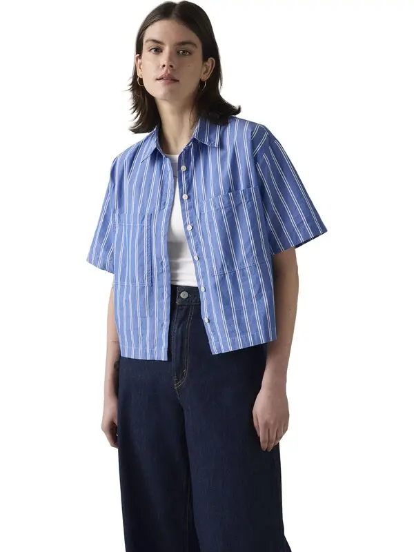 LEVI'S Harlie Cropped Shirt - Nautical Blue Stripe