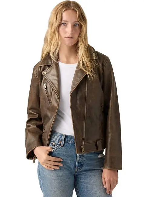 LEVI'S Genuine Leather Moto Jacket - Shitake