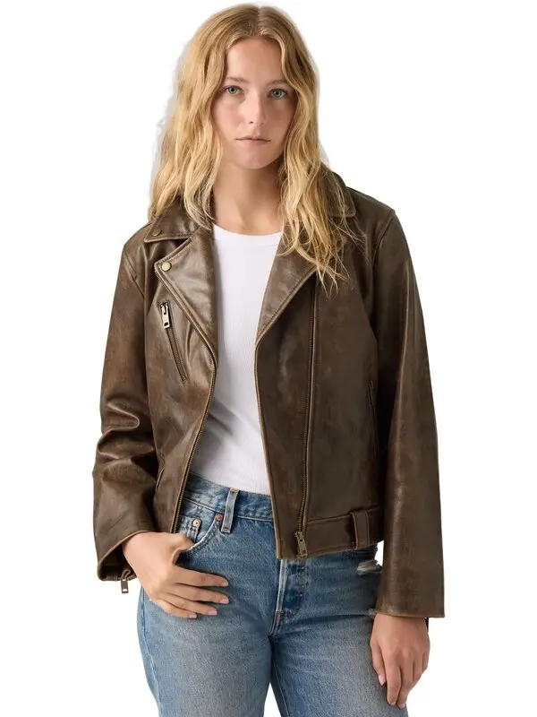 LEVI'S Genuine Leather Moto Jacket - Shitake