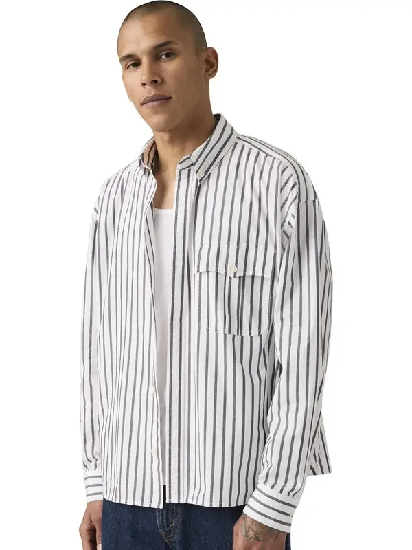 LEVI'S Long-sleeve Zandt Boxy Shirt - Riku Stripe Dark Phantom