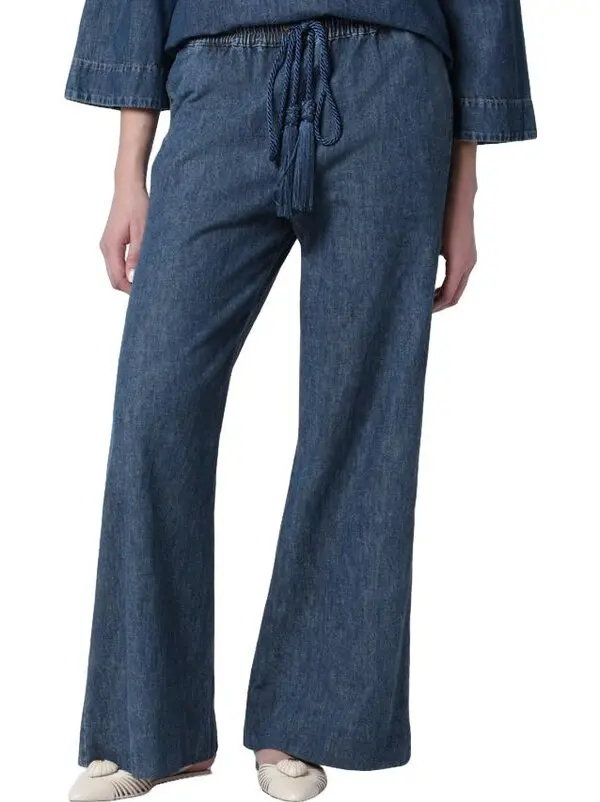 Valentino Garavani Chambray Denim Wide Leg Jeans - Blue