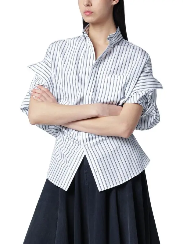 Balenciaga Striped Cotton Shirt With Turn-up Sleeves - White