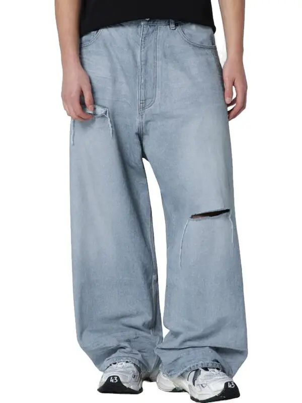 Balenciaga Baggy Jeans With Rips - Light Blue
