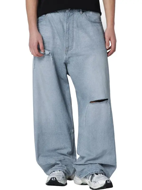 Balenciaga Baggy Jeans With Rips - Light Blue