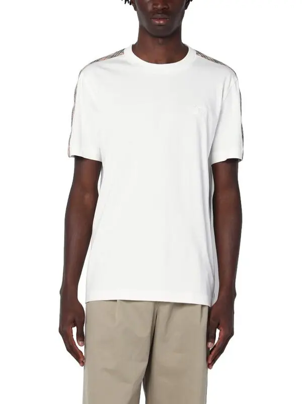 Burberry T-shirt With Check-patterned Stripe - White