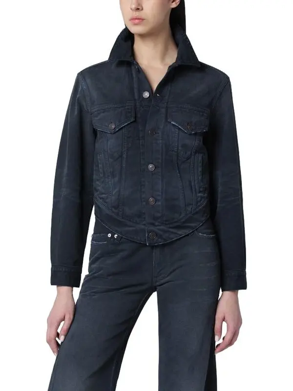 Balenciaga Washed Denim Jacket With Curved Waist - Blue