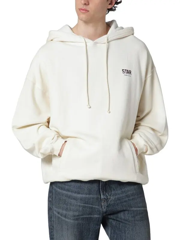 GOLDEN GOOSE Star Sweatshirt In Lived-in Effect Cotton - White