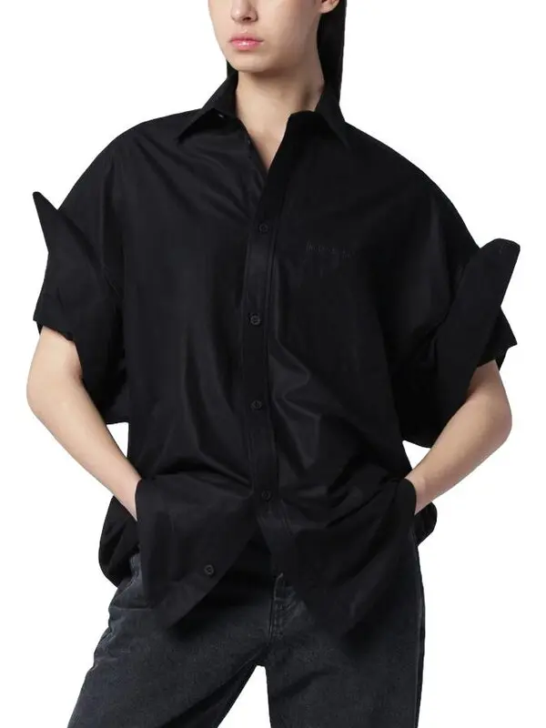 Balenciaga Cotton Shirt With Turn-up Sleeves - Black